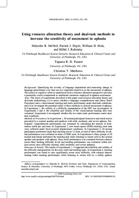 Pdf Using Resource Allocation Theory And Dual‐task Methods To Increase The Sensitivity Of