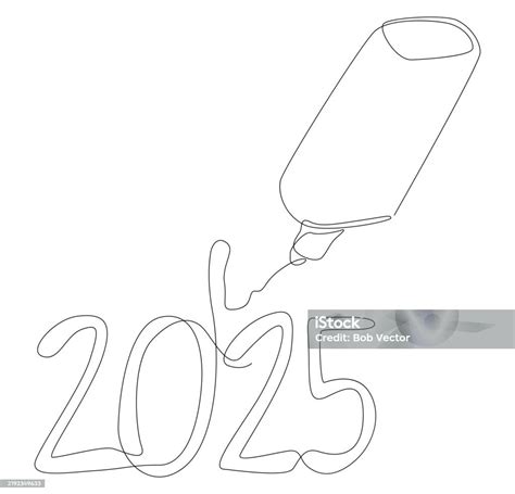 펠트 팁 펜으로 쓰여진 숫자 2025의 연속적인 한 줄 얇은 선 그림 벡터 개념입니다 윤곽선 그리기 창의적인 아이디어 12월에 대한 스톡 벡터 아트 및 기타 이미지 Istock