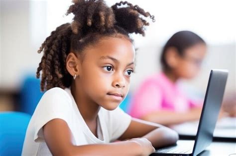 Premium Ai Image Shot Of A Young Girl Using Her Laptop In Class