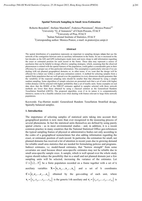 Pdf Spatial Network Sampling In Small Area Estimation