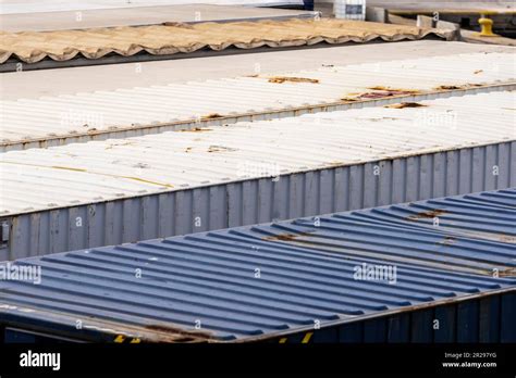 Container Trailers Parked In A Row In The Loading Dock At The Port Of Barcelona Catalonia