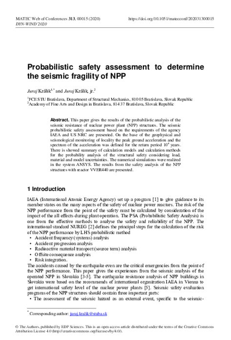 Pdf Probabilistic Safety Assessment To Determine The Seismic