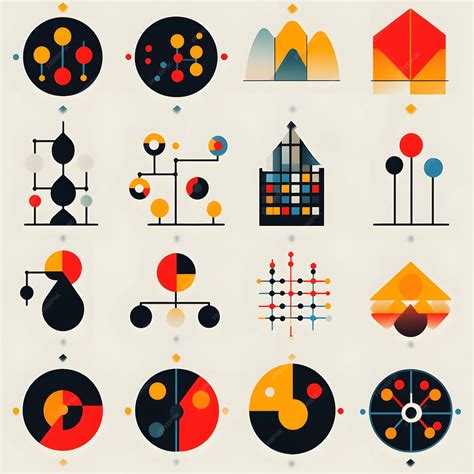 Collection Of Icons Representing Various Diagrams With Visuals Of Flow Processes Network Layouts