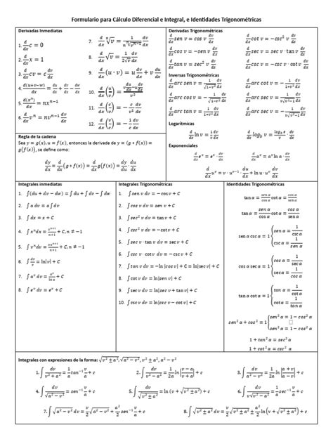 Formulario Para Cálculo Diferencial E Integral Pdf Integral Funciones Y Mapeos