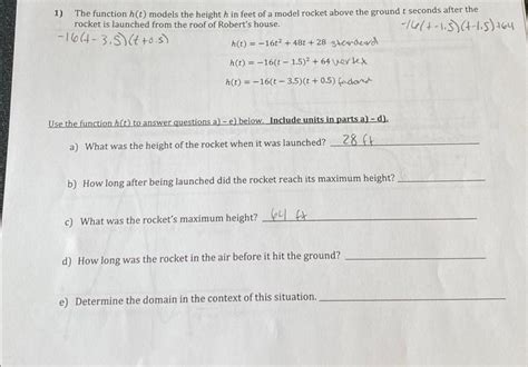 solved 1 the function h t models the height h in feet of a