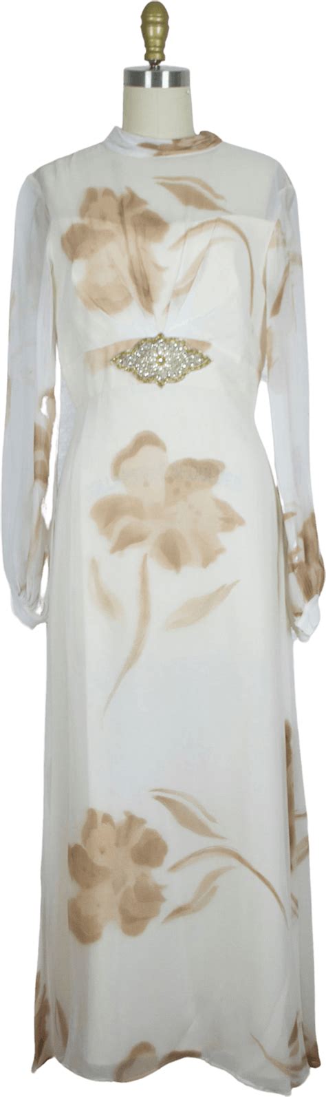 Vintage 70s80s Floral Chiffon Evening Dress Shop Thrilling