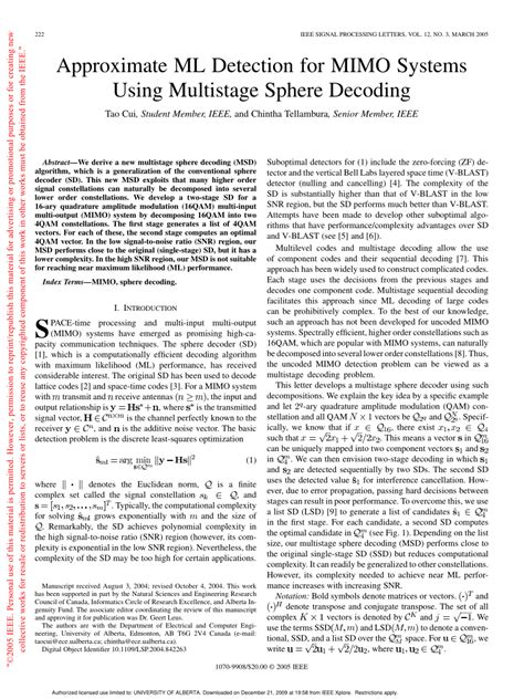 Pdf Approximate Ml Detection For Mimo Systems Using Multistage Sphere