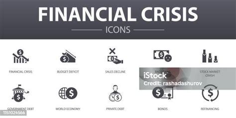 금융 위기 간단한 개념 아이콘을 설정 합니다 예산 적자 나쁜 대출 정부 부채 재 융자 등의 아이콘을 포함 하 여 웹 로고 Ui Ux에 사용할 수 있습니다 0명에 대한 스톡