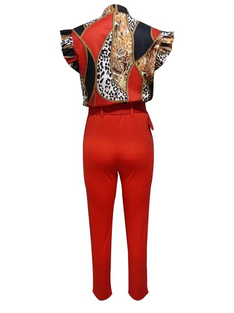 Leopard Print Colorblock Two Piece Set Flutter Sleeve Button Temu
