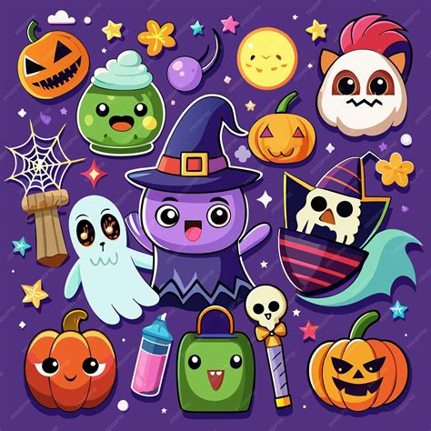 Cute Halloween Cartoon Characters And Objects Premium Ai Generated Vector