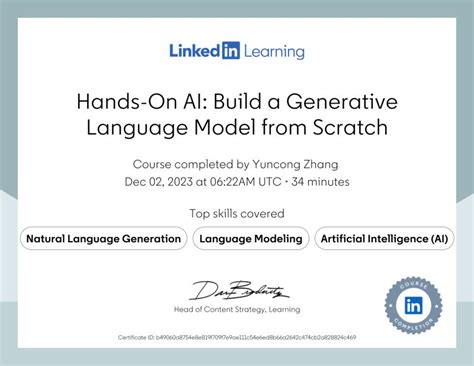 yuncong zhang on linkedin certificate of completion