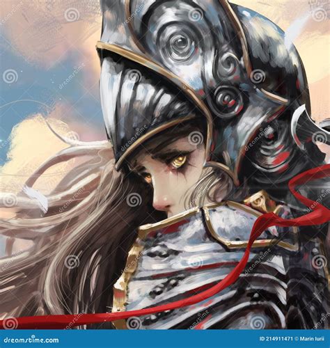 Portrait Of A Beautiful Charming Knight Girl In An Iron Patterned