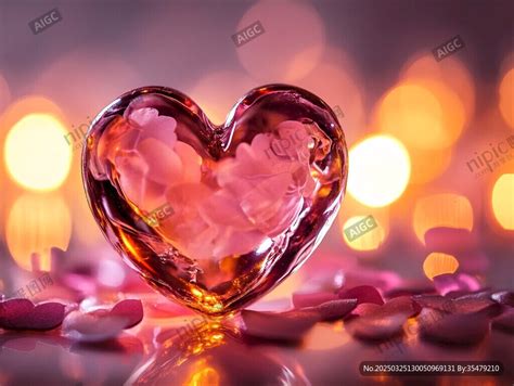 Ai创作图心形 水晶 光斑 花瓣 浪漫 温馨 梦幻 光影 装饰 柔美 朦胧 璀璨 质感 情人节 唯美 昵图网