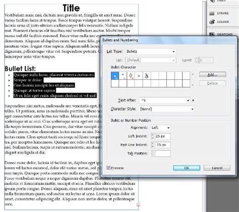 6 Adding And Formatting Bullets And Numbering In Indesign Cs5 Indesigntutorials
