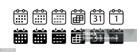 달력 세트 아이콘입니다 기념일 중요한 날 알림 연도 시계 진드기 시간 엄수 주 월 날짜 개념입니다 흰색 배경에 벡터 세트 선 아이콘 개념에 대한 스톡 벡터 아트 및 기타