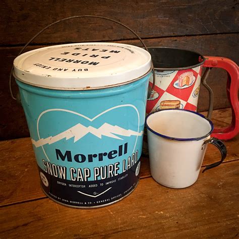Mid Century Morrell Lard Tin Day Trip Treasures