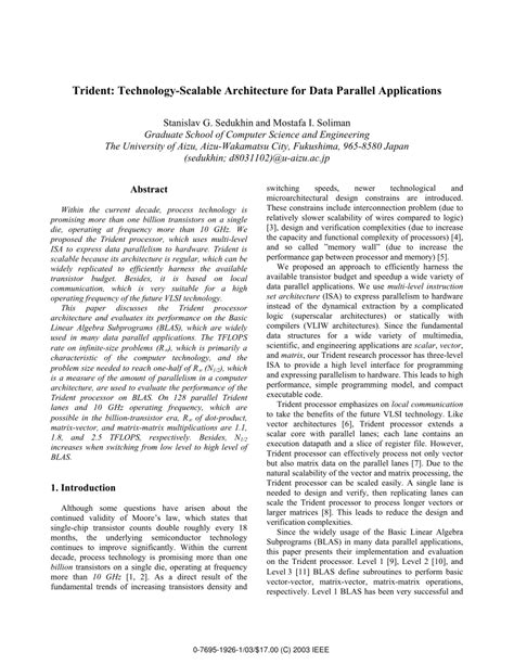 Pdf Trident Technology Scalable Architecture For Data Parallel Applications
