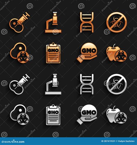 Set Gmo Stop Genetically Modified Apple Meat Dna Symbol And