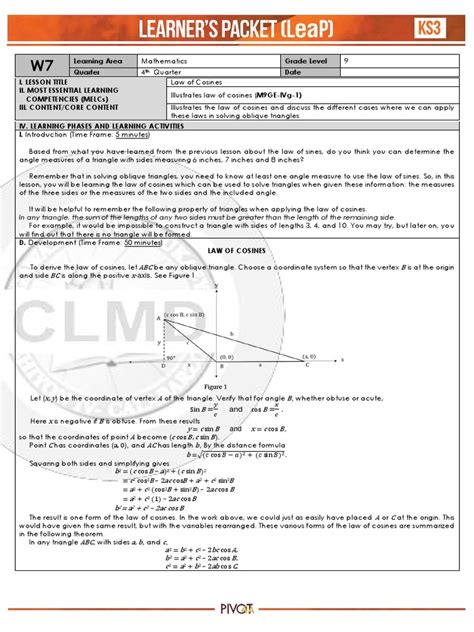 Q4 Math 9 Week 7 Pdf Trigonometric Functions Triangle