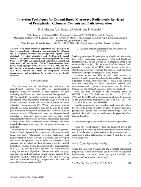 Pdf Inversion Techniques For Ground Based Microwave Radiometric Retrieval Of Precipitation