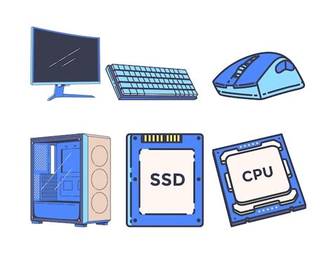 Conjunto De Iconos De Hardware De Computadora Ilustración Vectorial En Estilo Garabato Vector