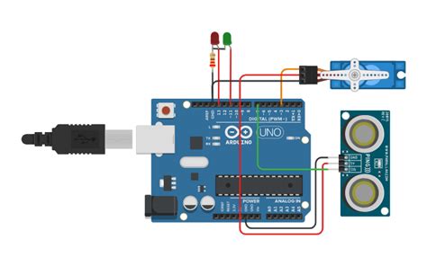 Circuit Design Ultrasonic Sensor And Servo Motor Tinkercad