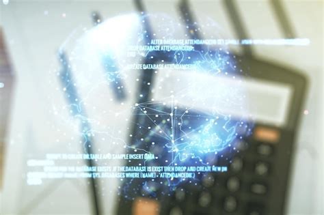 Premium Photo Multi Exposure Of Abstract Creative Coding Sketch And World Map On Calculator