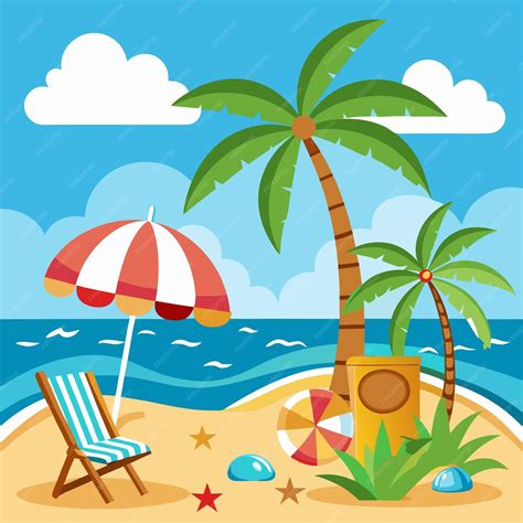 Premium Vector Beach Clipart Cartoon Style Vector Illustration