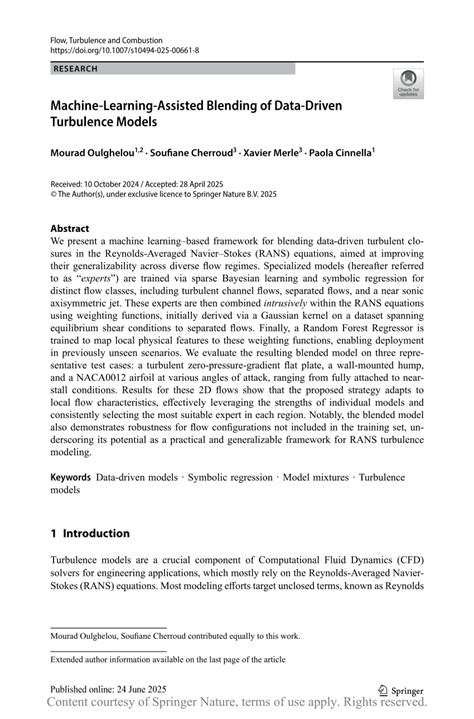 Machine Learning Assisted Blending Of Data Driven Turbulence Models Request Pdf