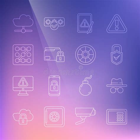 Set Line Safe Incognito Mode Lock And Check Mark Tablet With Exclamation Folder Lock