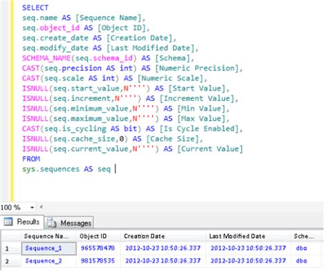 Sql Server 2012 List Of All Sequences Available In The Database Sql