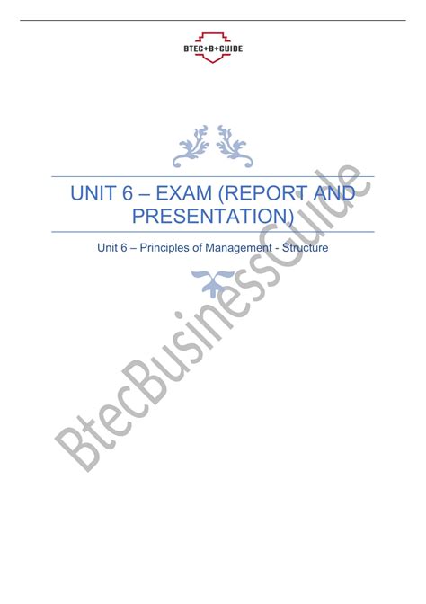 Btec Business Unit 6 Principles Of Management Guidance Report And Presentation Unit 6