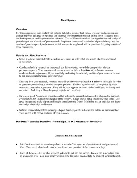 Persuasive Speech Assignment Guidelines