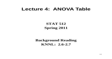 Pdf Lecture 4 Anova Table Purdue University Dokumentips