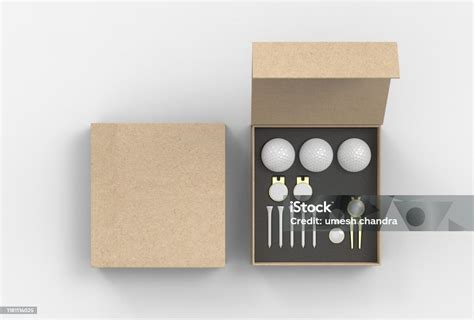 브랜딩을 위한 빈 골프 액세서리 선물 세트 상자 3d 렌더링 그림입니다 골프에 대한 스톡 사진 및 기타 이미지 골프 선물 형판 Istock