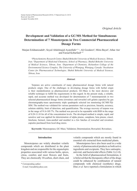 Pdf Development And Validation Of A Gcms Method For Simultaneous