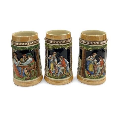 Lot Of 6 German Beer Stein Mugs Schreiber Furster Bad Kreuznach Antique