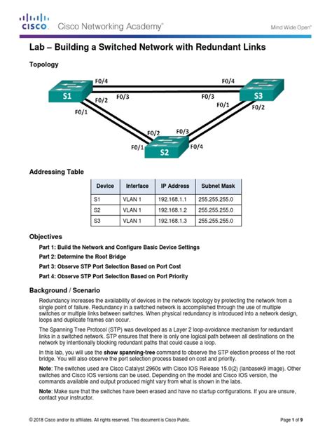 3 1 2 12 Lab Building A Switched Network With Redundant Links Pdf Computer Network