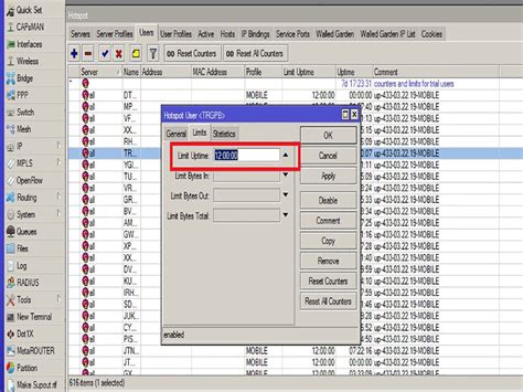 Limit Waktu User Hotspot Mikrotik