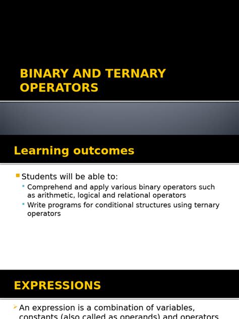 Pspc Lecture 56 Binary And Ternary Operators Pdf Arithmetic