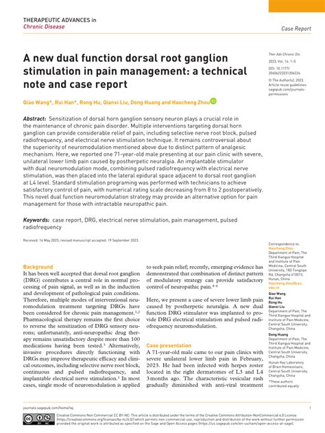 PDF A New Dual Function Dorsal Root Ganglion Stimulation In Pain Management A Technical Note