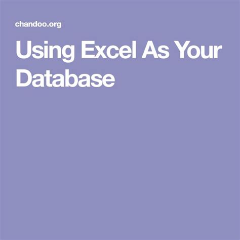 Using Excel As Your Database Excel Database Learning