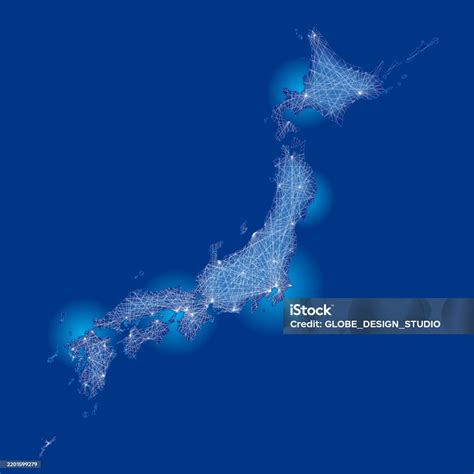 일본지도의 네트워크 이미지 일본 열도의 지도 통신 인프라 물류 이미지 파란색 배경 0명에 대한 스톡 벡터 아트 및 기타 이미지 0명 공급망 기업 재무와 산업 Istock