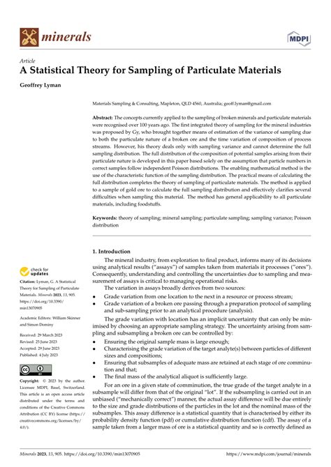 Pdf A Statistical Theory For Sampling Of Particulate Materials