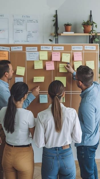 Colleagues Working On Agile Product Development Board With Scrum Or Kanban Framework Lean