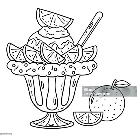 Halaman Mewarnai Terisolasi Ice Cream Orange Sundae Ilustrasi Stok