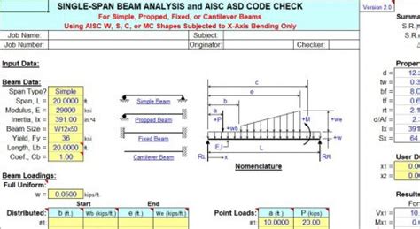 Single Span And Continuous Span Analysis Beam Excel Sheets