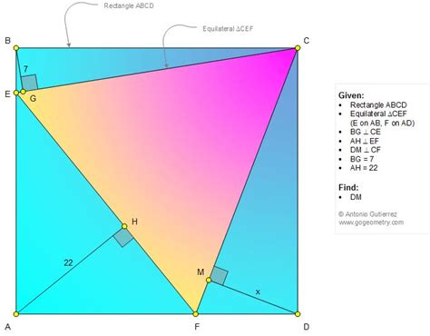 Geometry Problem 1318 Rectangle Equilateral Triangle Distances Perpendicular Measurement