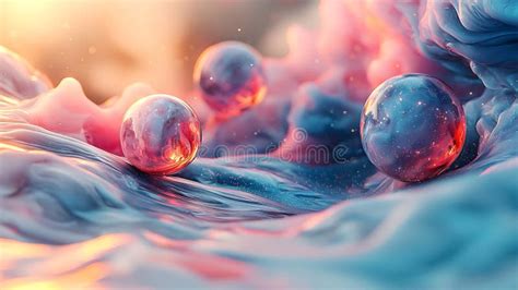 Surreal Colorful Spheres Floating In Dreamy Abstract Landscape Stock Illustration Illustration