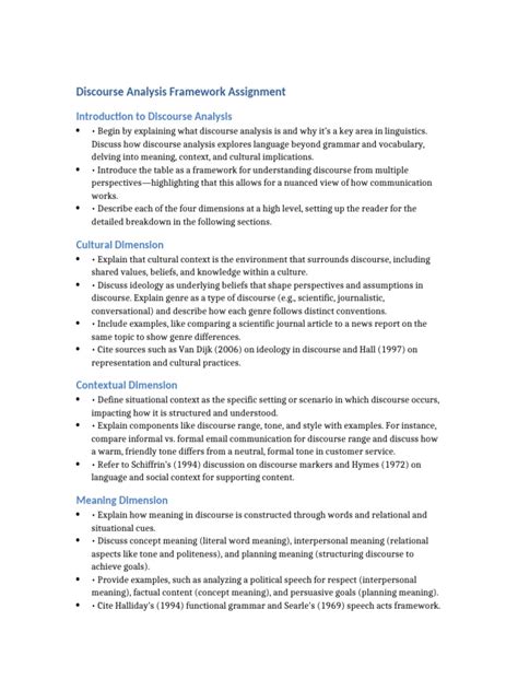 Discourse Analysis Framework Assignment Outline Pdf Discourse Gesture